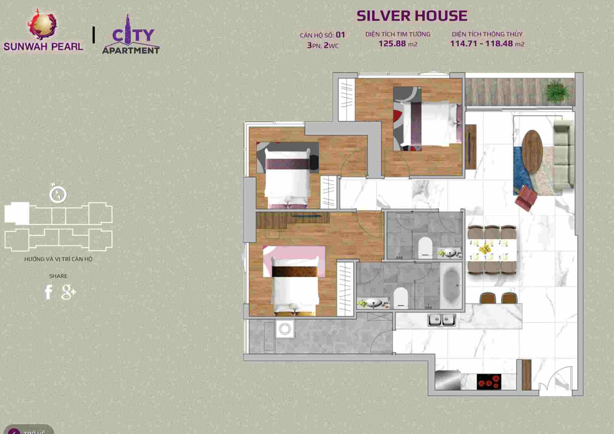 Layout căn hộ Silver House – Sunwah Pearl – City Apartment