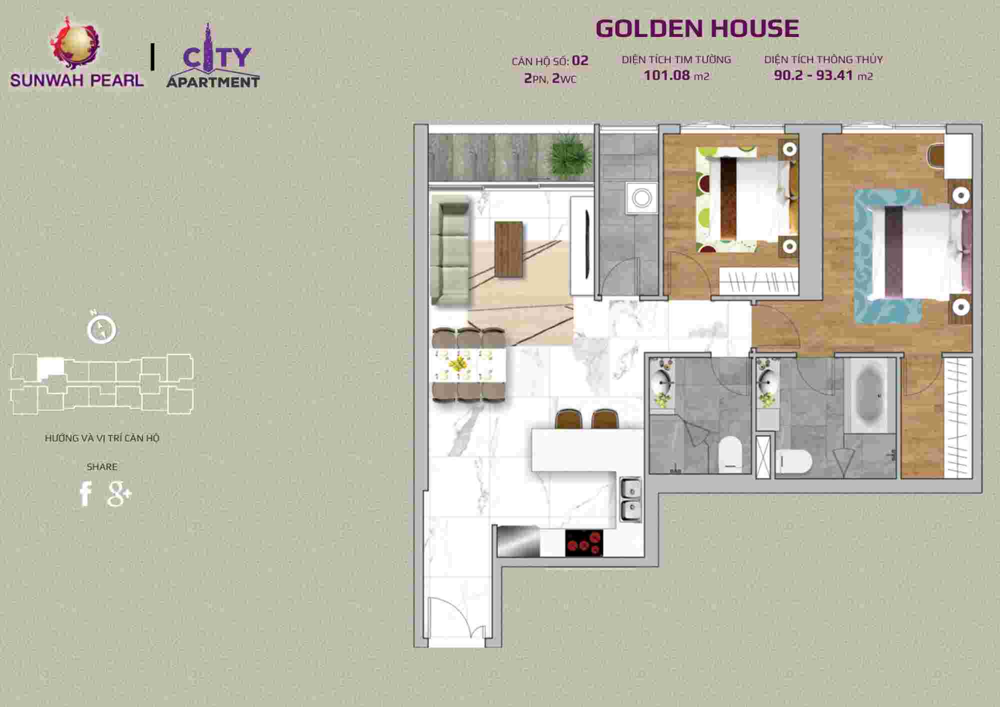 Layout căn hộ Golden House – Sunwah Pearl – City Apartment