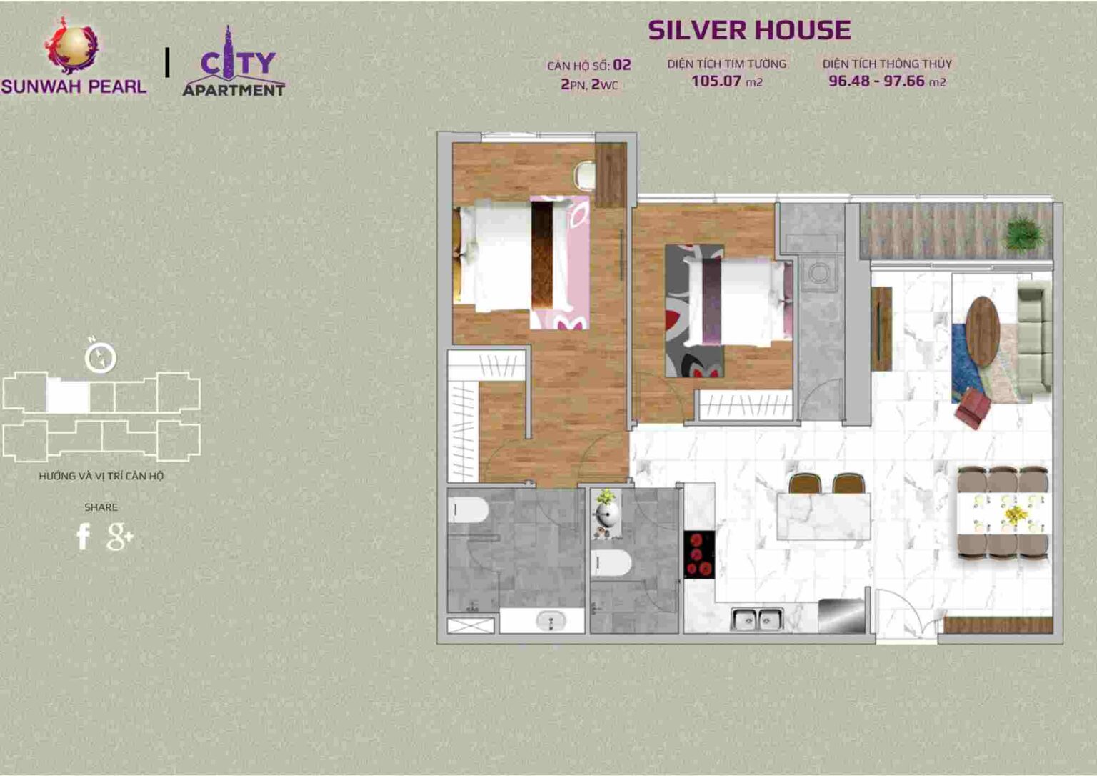 Layout căn hộ Silver House – Sunwah Pearl – City Apartment