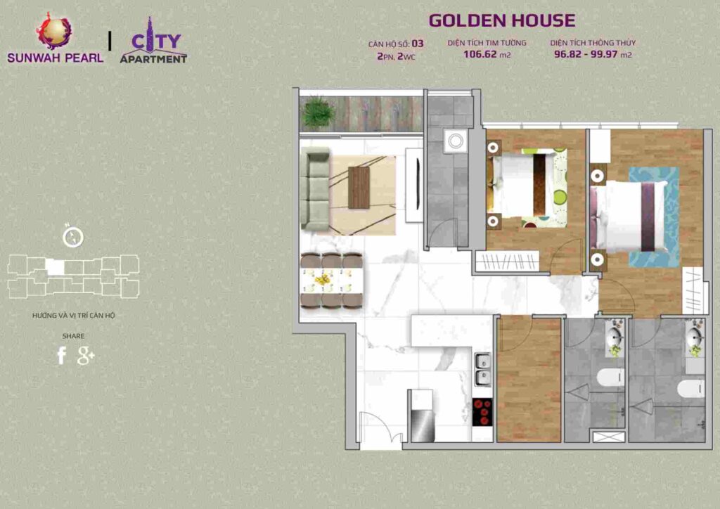 Layout căn hộ Golden House – Sunwah Pearl – City Apartment
