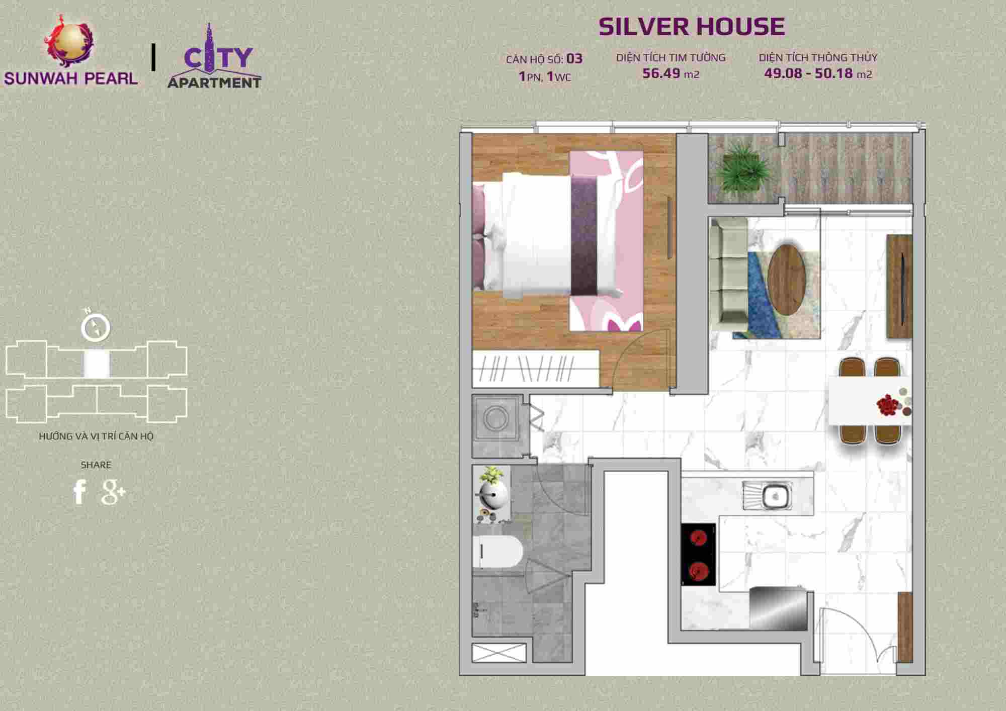 Layout căn hộ Silver House – Sunwah Pearl – City Apartment
