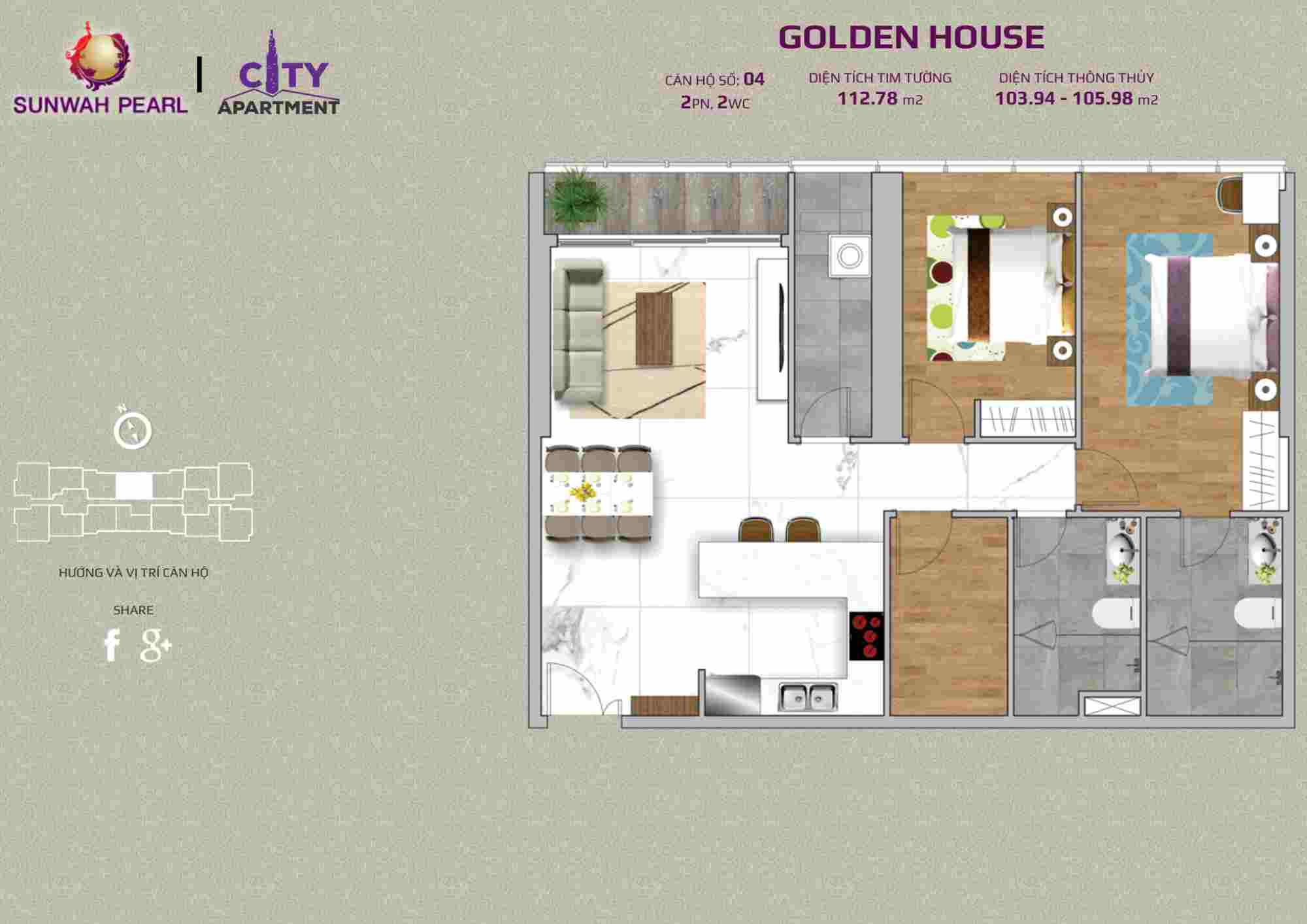 Layout căn hộ Golden House – Sunwah Pearl – City Apartment