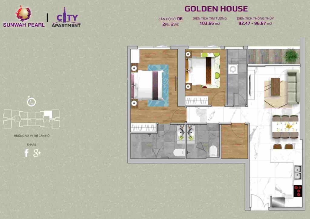 Layout căn hộ Golden House – Sunwah Pearl – City Apartment