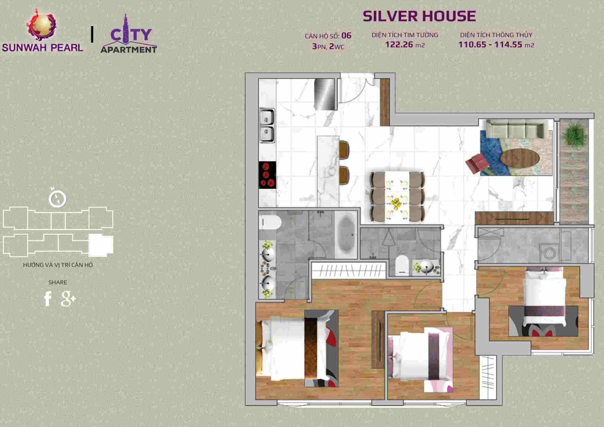 Layout căn hộ Silver House – Sunwah Pearl – City Apartment