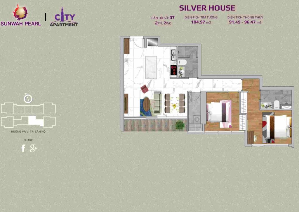 Layout căn hộ Silver House – Sunwah Pearl – City Apartment