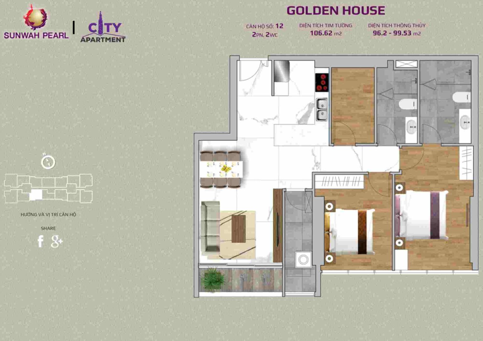 Layout căn hộ Golden House – Sunwah Pearl – City Apartment
