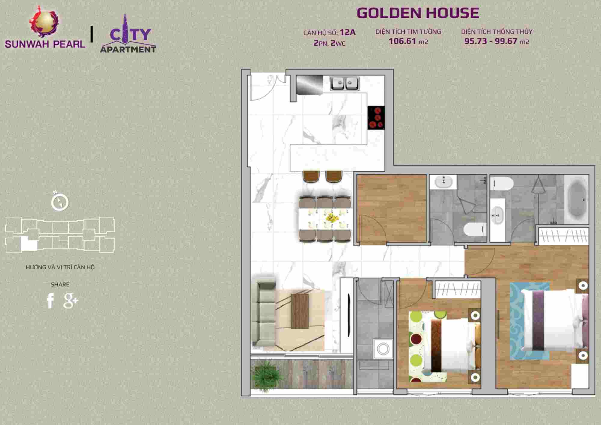 Layout căn hộ Golden House – Sunwah Pearl – City Apartment