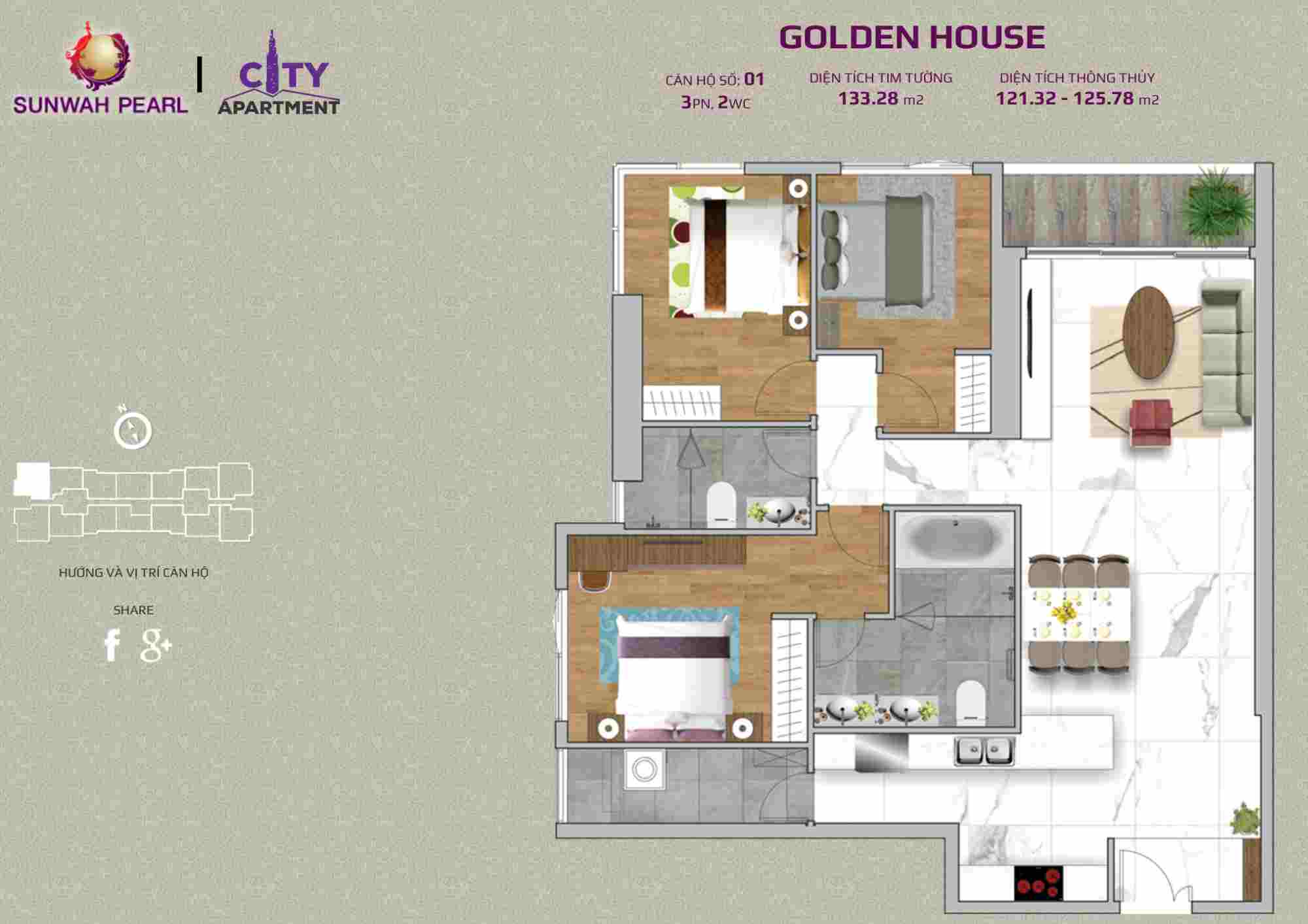 Layout căn hộ Golden House – Sunwah Pearl – City Apartment
