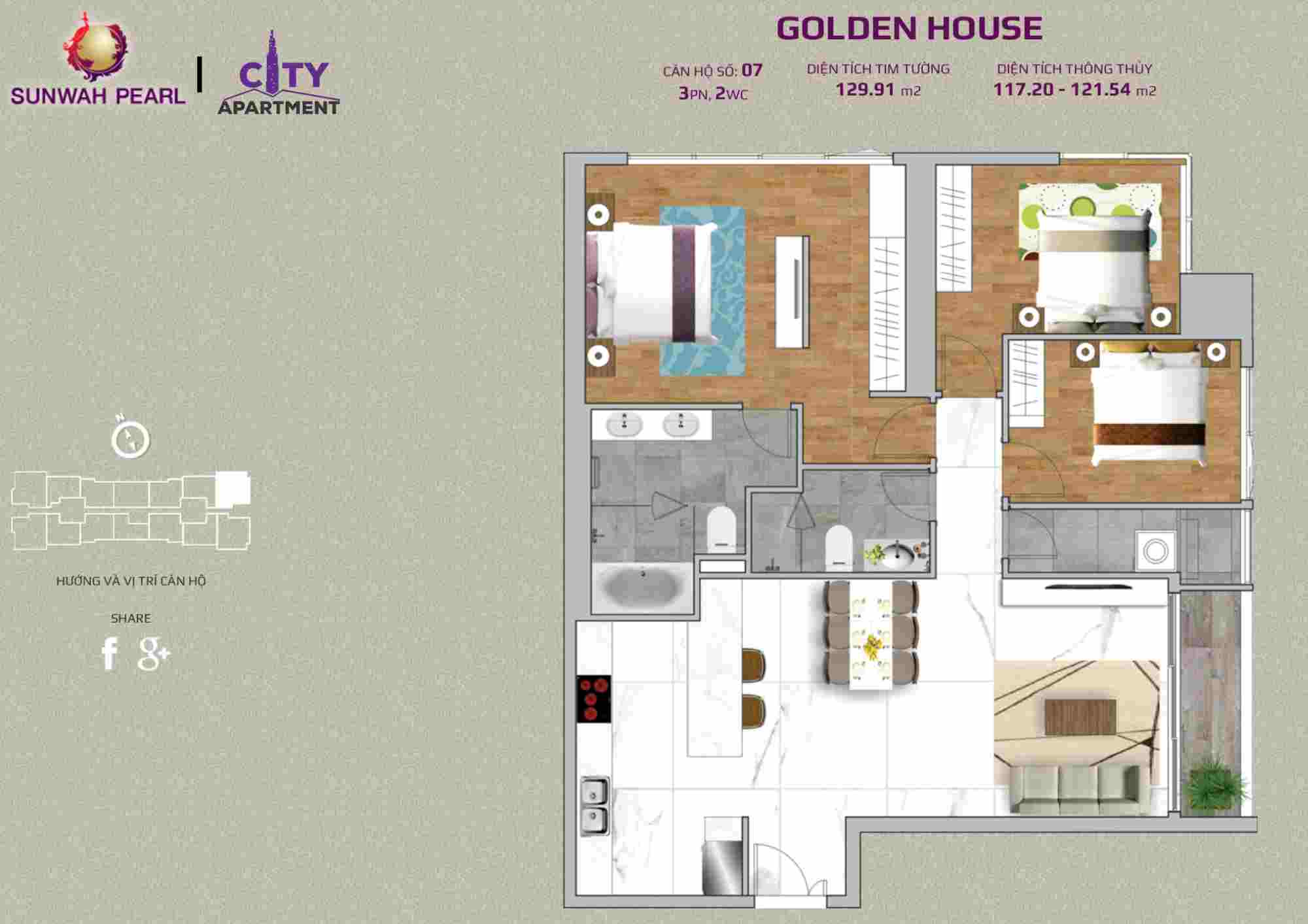 Layout căn hộ Golden House – Sunwah Pearl – City Apartment